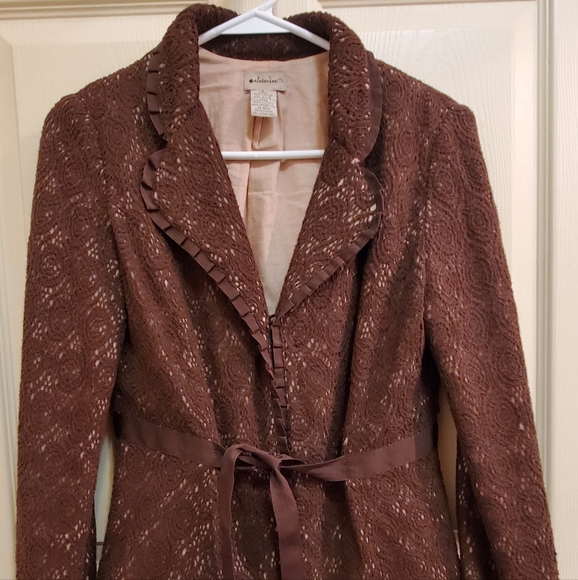 elevenses | Jackets & Coats | Elevenses Brown Crochet Ribbon Tie Front ...